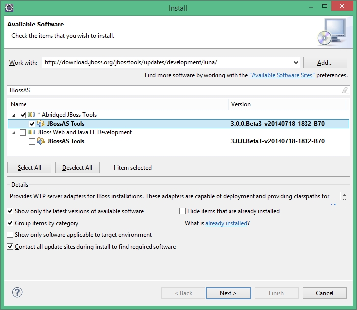 Installing the server and client components | Java EE 7 Development with WildFly
