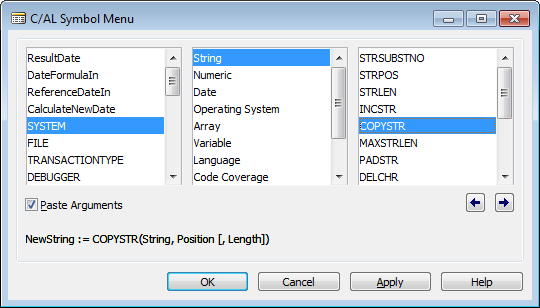 C/AL Symbol Menu | Programming Microsoft Dynamics NAV - Fifth Edition