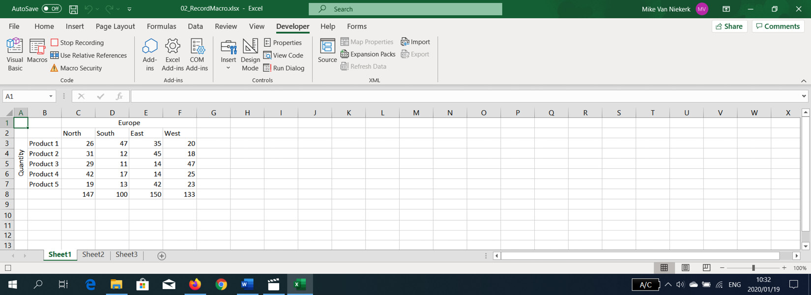 Recording a macro | VBA Automation for Excel 2019 Cookbook