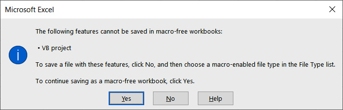 Saving the file with an embedded macro | VBA Automation for Excel 2019 Cookbook