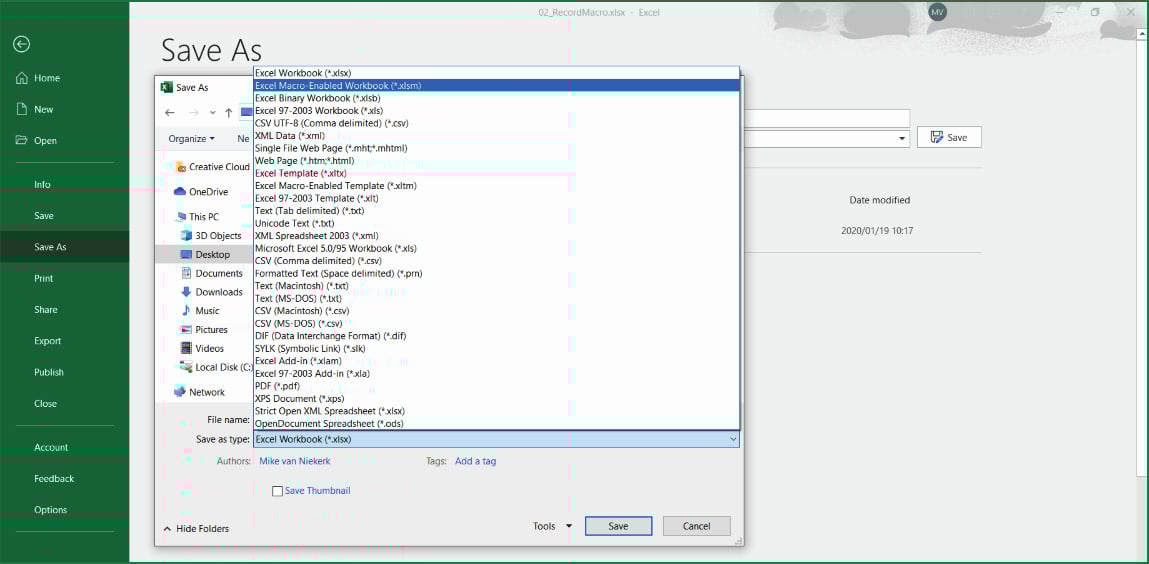Saving The File With An Embedded Macro Vba Automation For Excel 2019 