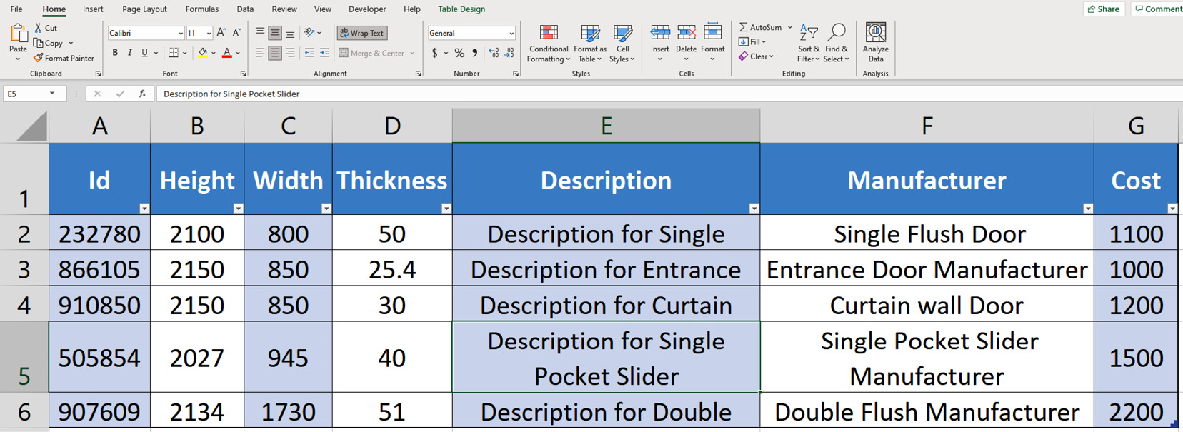 Figure 5.29 – Excel with value parameters modified