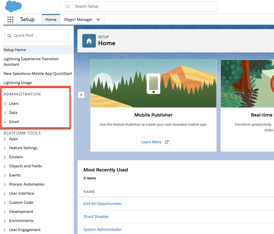 Using the ADMINISTRATION section | Salesforce for Beginners - Second ...
