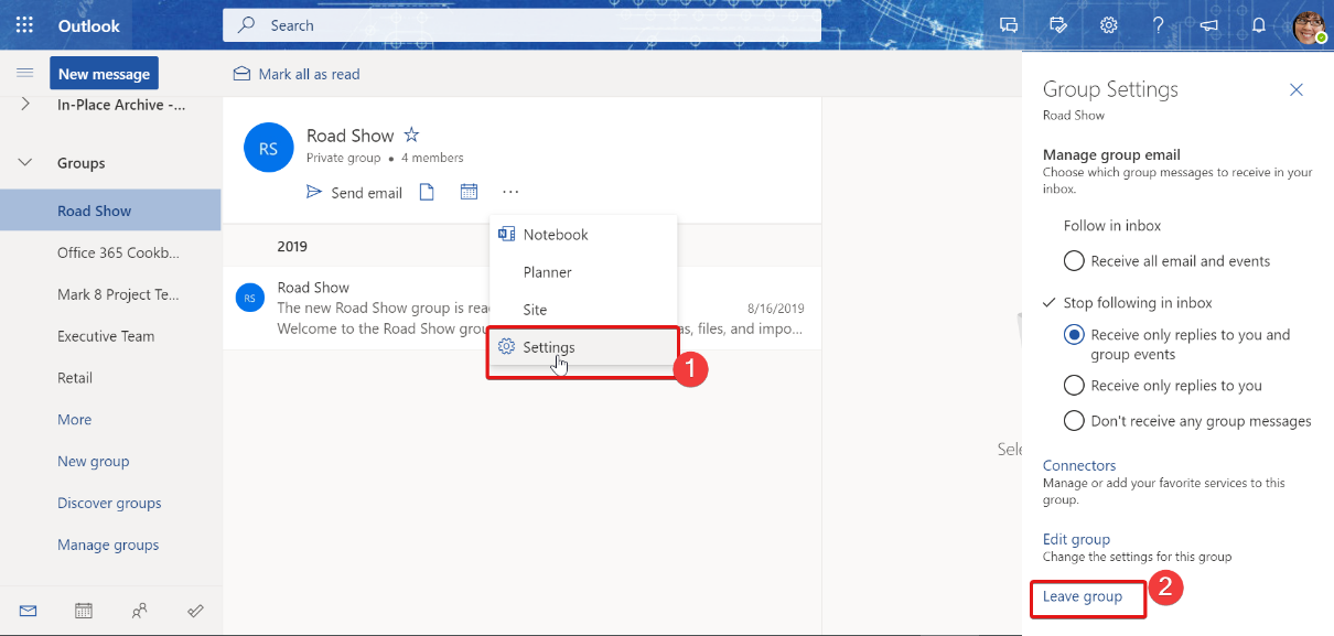 Leaving a group | Microsoft Office 365 and SharePoint Online Cookbook ...