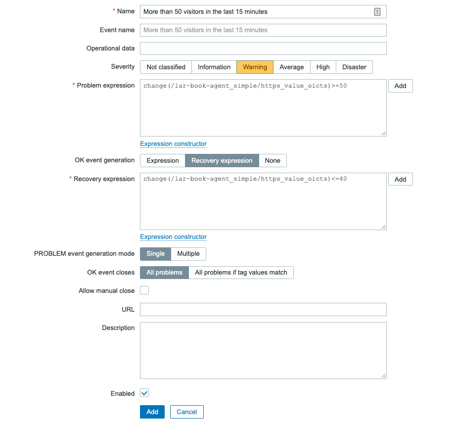 Setting up triggers | Zabbix 6 IT Infrastructure Monitoring Cookbook ...