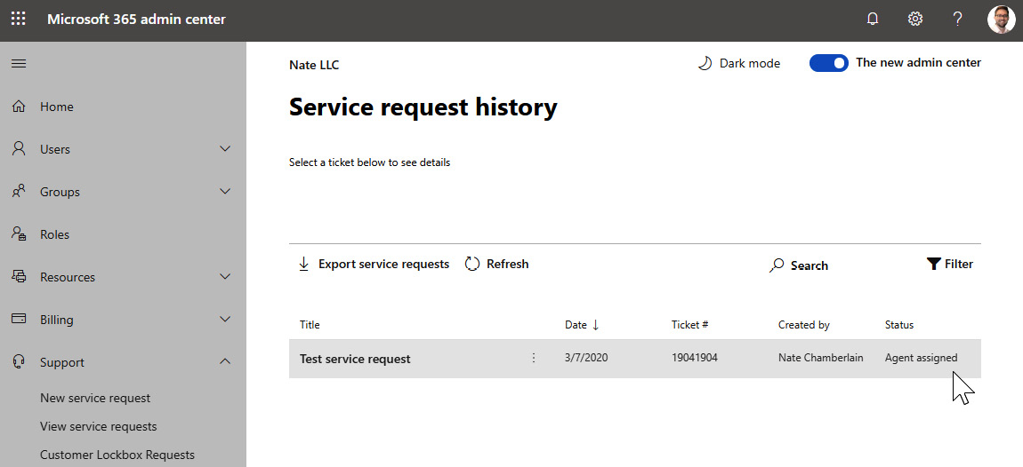 Monitoring service request status | Microsoft Office 365 Administration ...