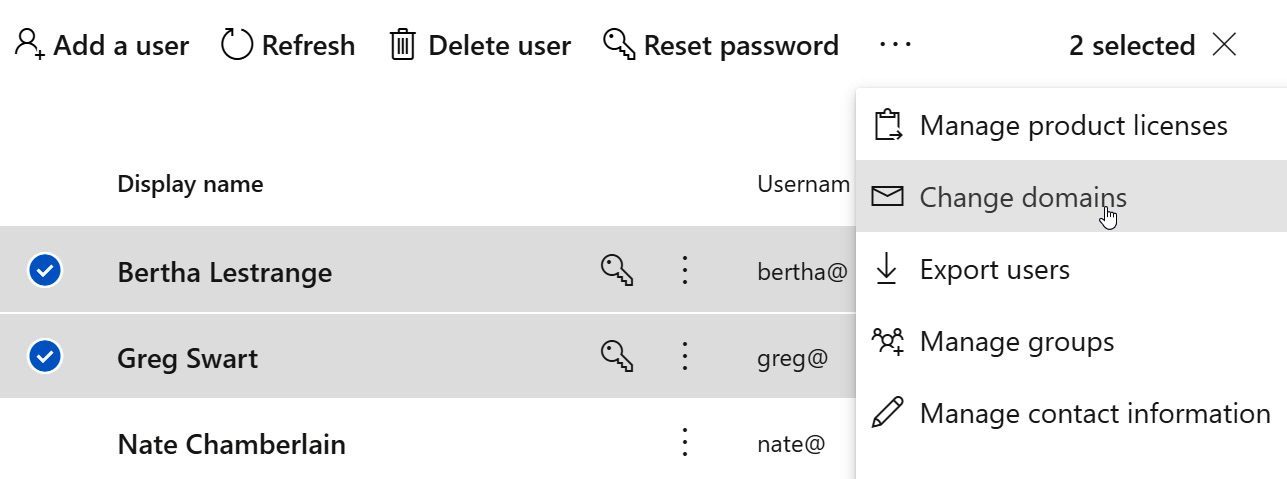 Changing the domain for users - Microsoft Office 365 Administration ...