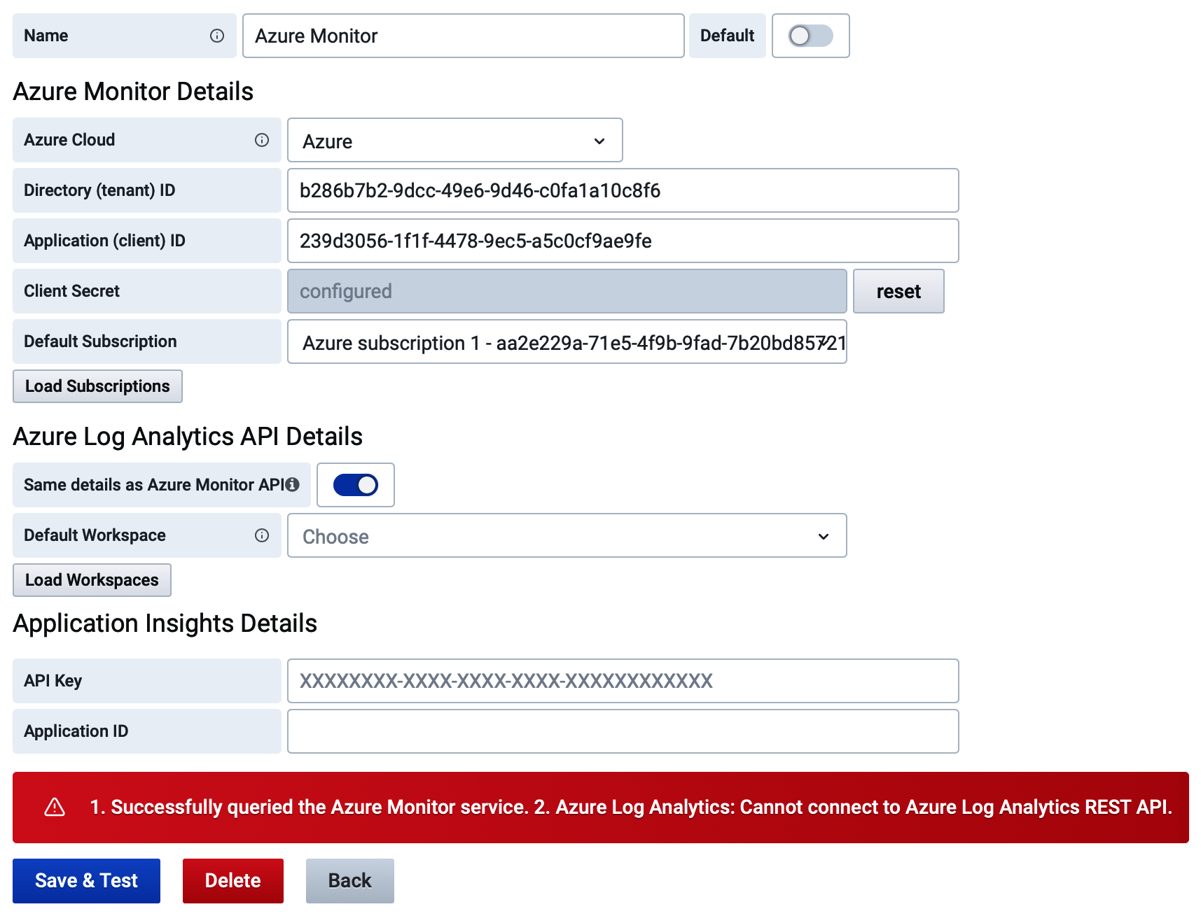 Configuring A Microsoft Azure Monitor Data Source Learn Grafana 70 