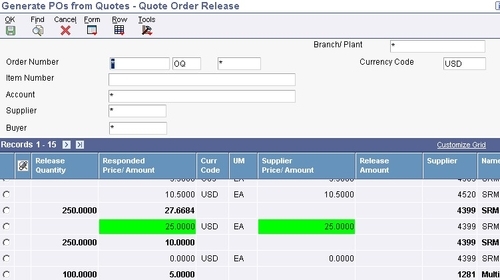 Generating a purchase order from an RFQ | Oracle JD Edwards ...